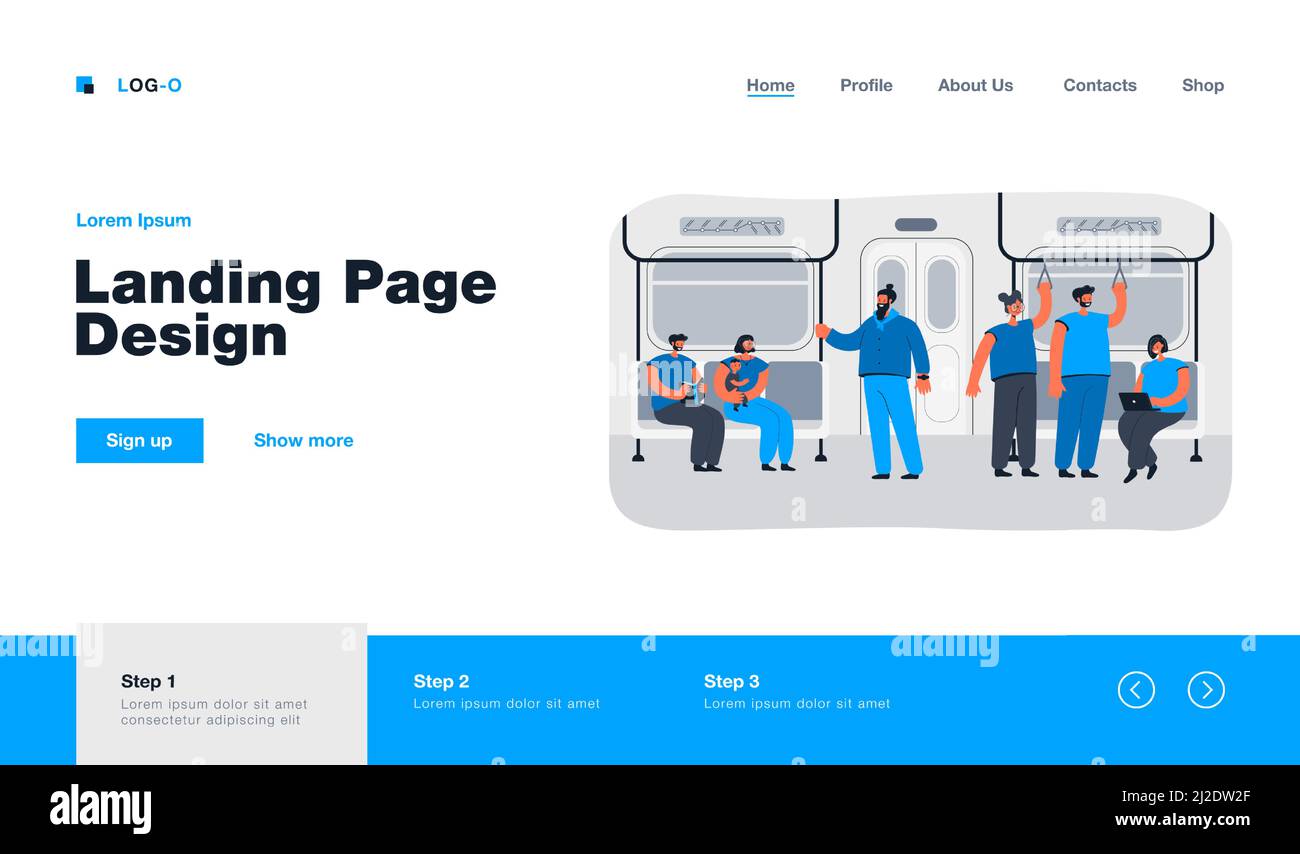 Passengers in subway or underground car interior. Flat vector ...