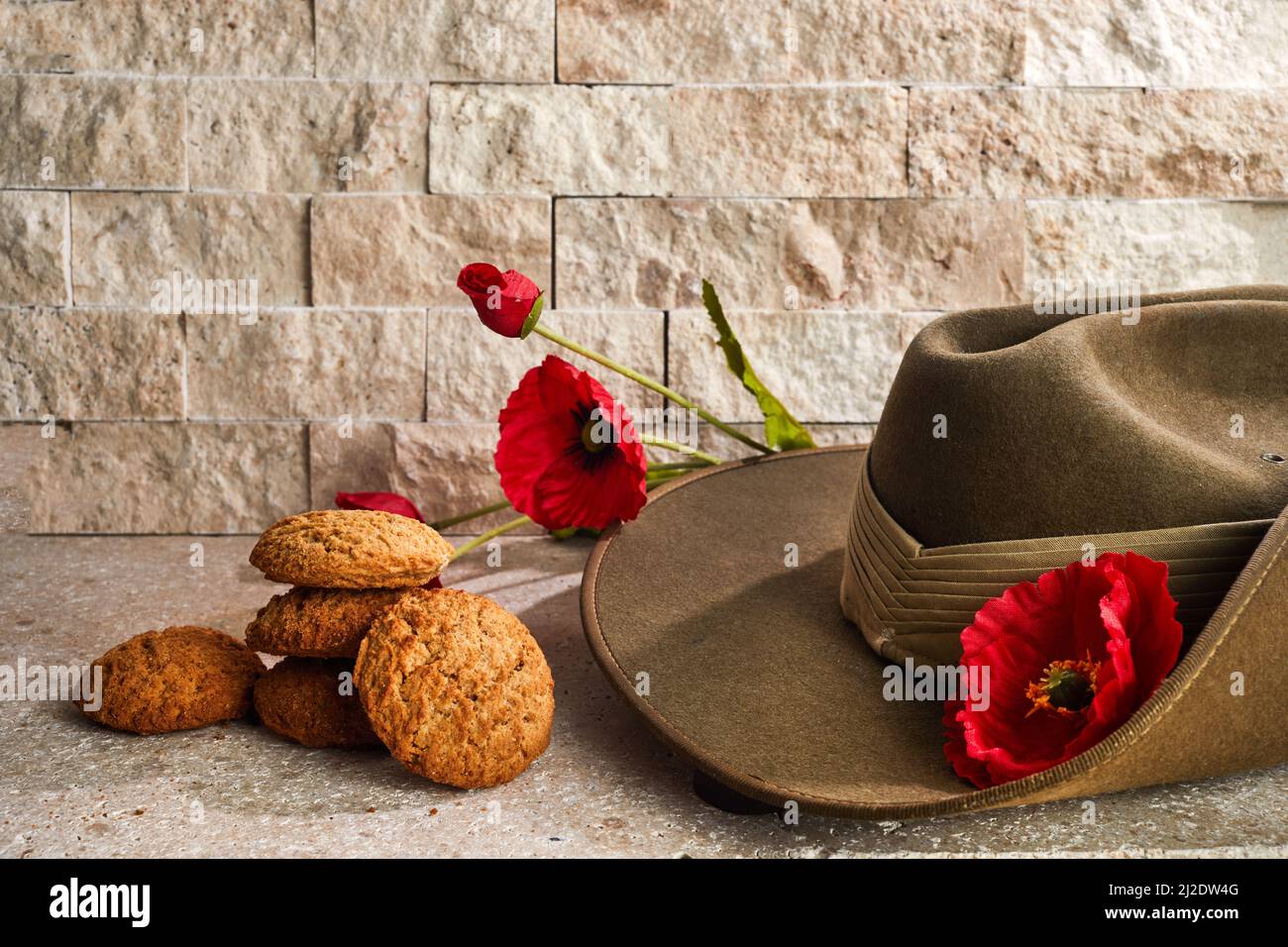 Australian Anzac Day. Australian army slouch hat and traditional Anzac ...