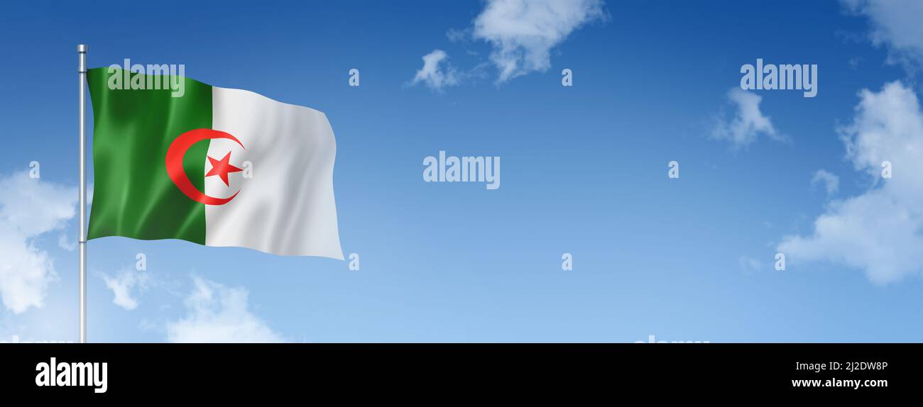 Algeria flag, three dimensional render, isolated on a blue sky ...