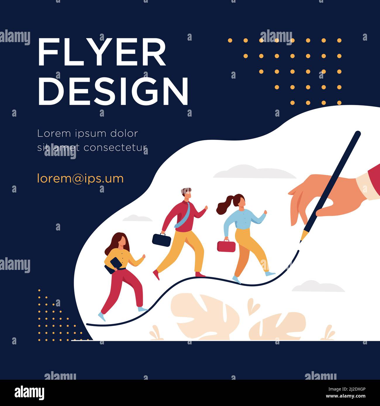 Business people walking up on increase chart line. Huge hand drawing ...