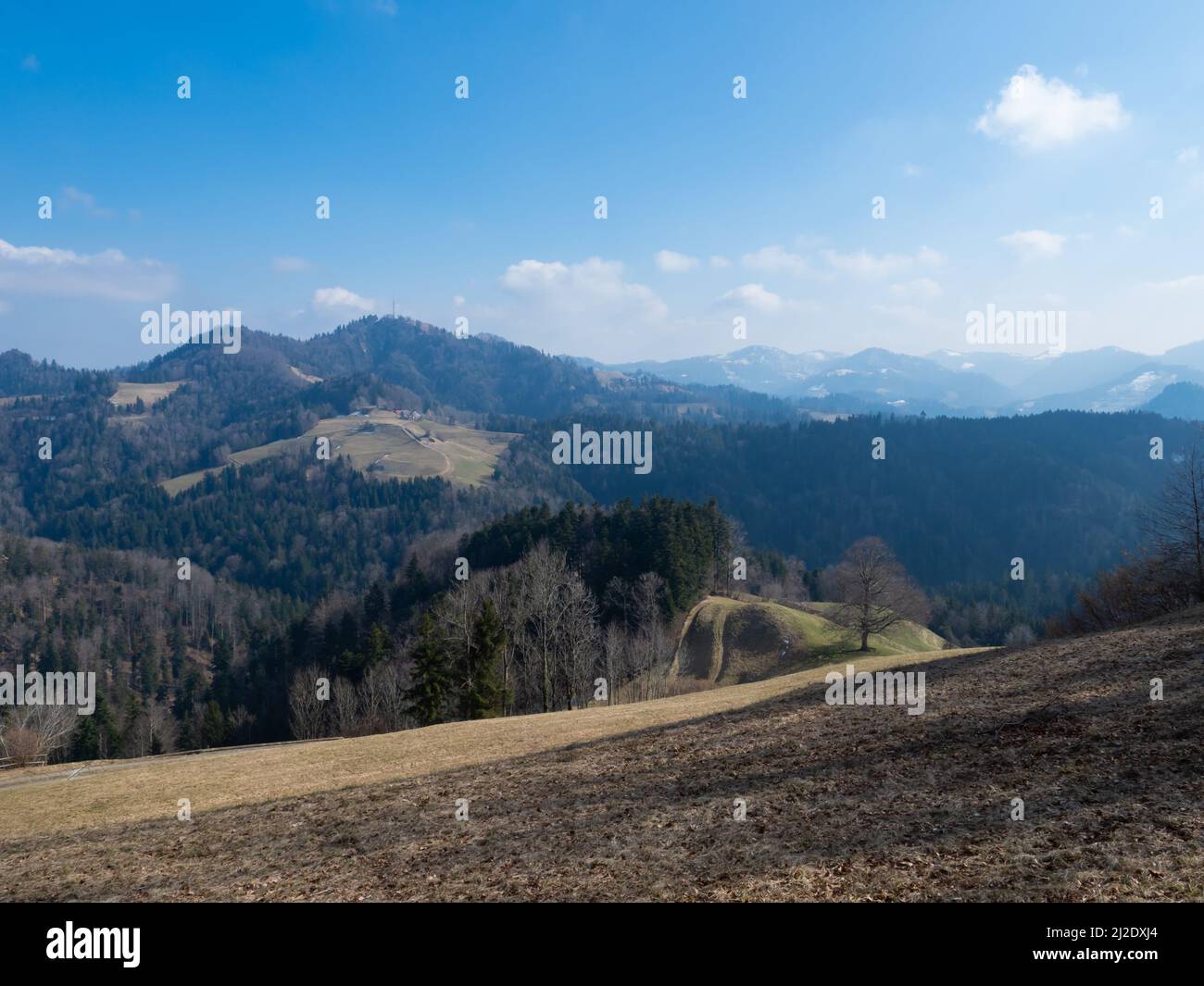 Beautiful landscape in the hills around Zurich, Switzerland, with view ...