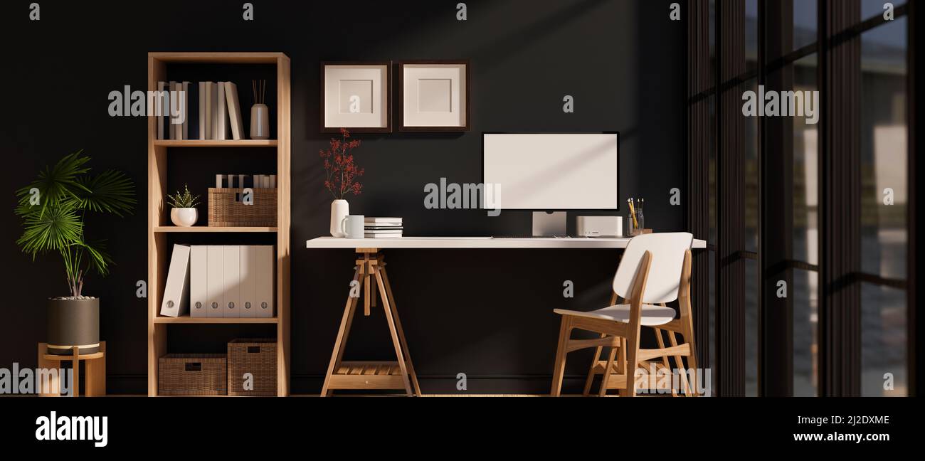 Comfortable Scandinavian office workplace or home office interior with ...