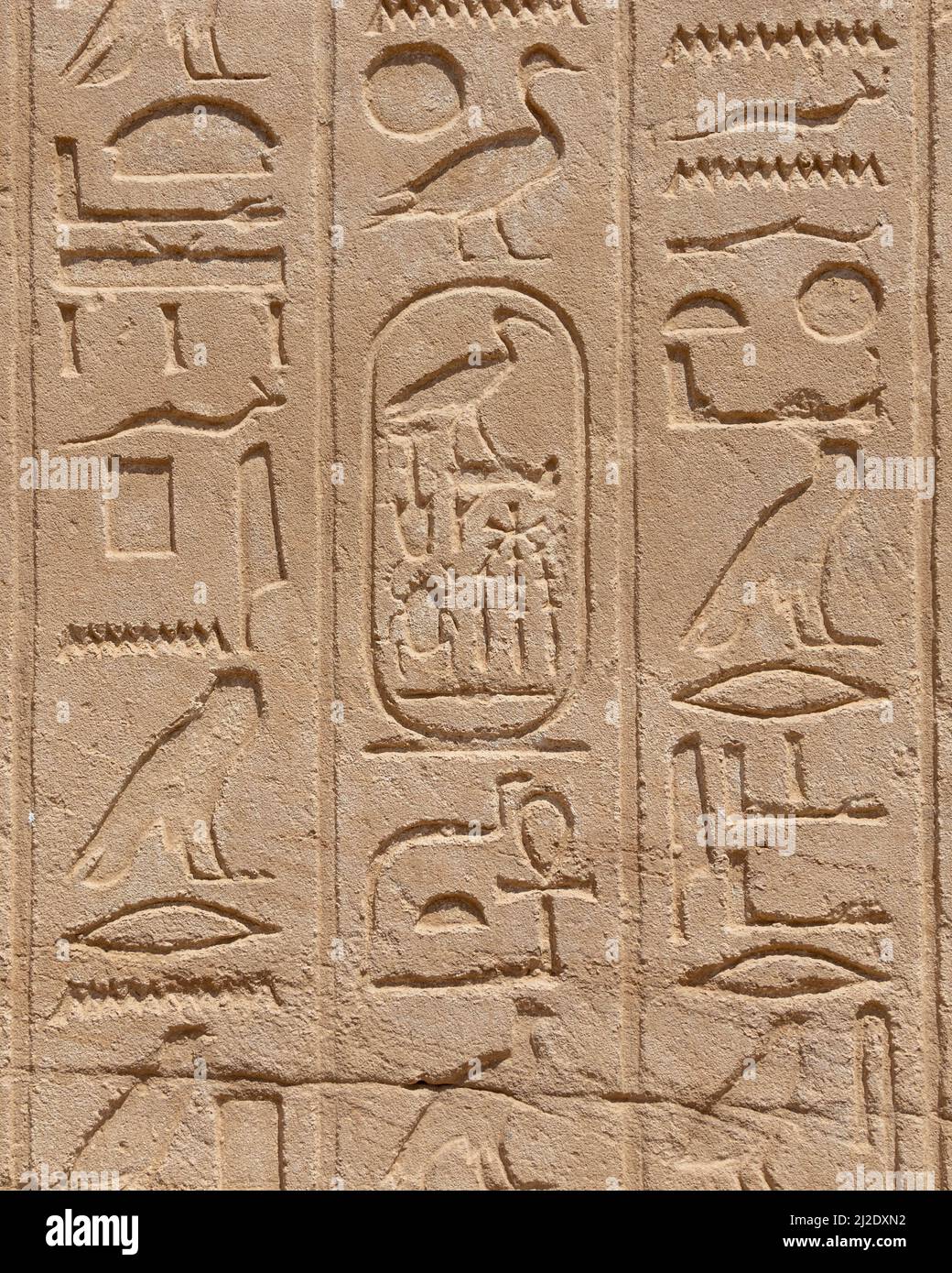 Ancient Egyptian murals and writings on the stone walls of the Karnak ...