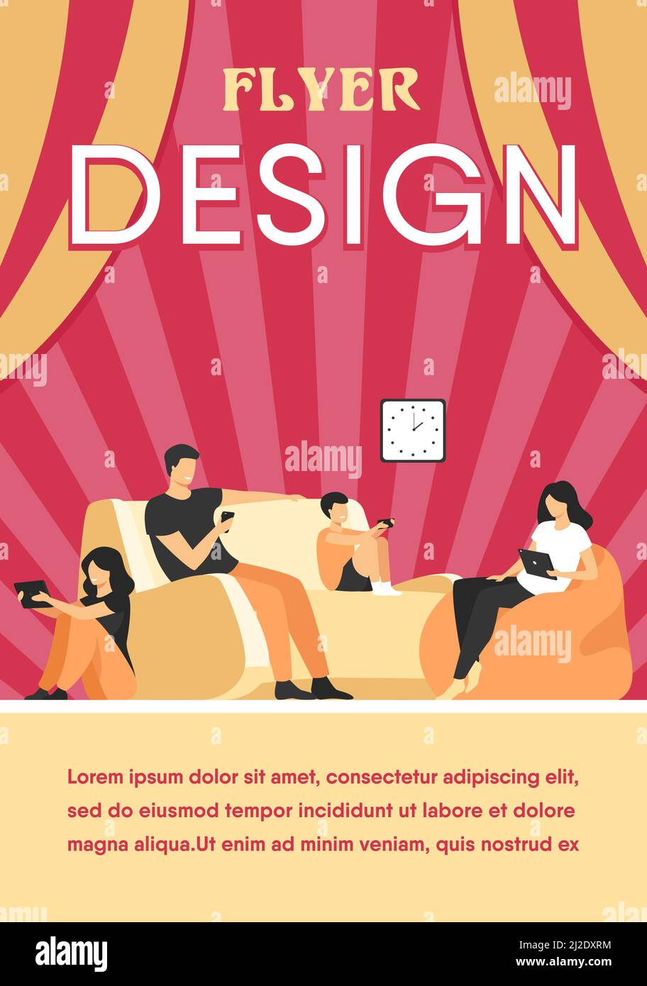 Cartoon family sitting at home with gadgets isolated flat vector ...