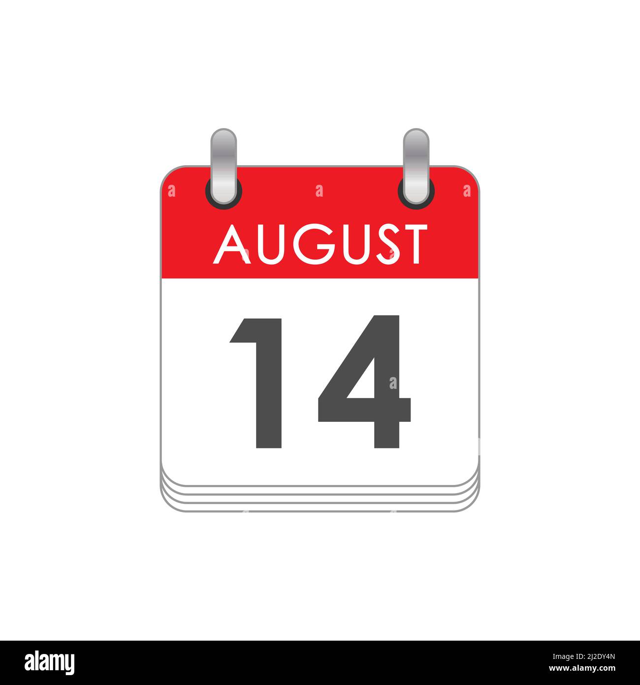 August 14. A leaf of the flip calendar with the date of August 14. Flat ...