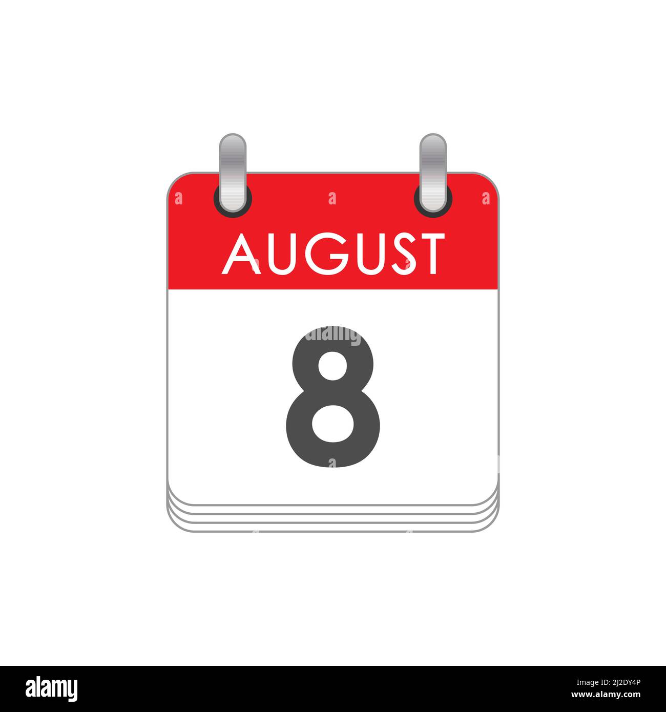 August 8. A leaf of the flip calendar with the date of August 8. Flat ...