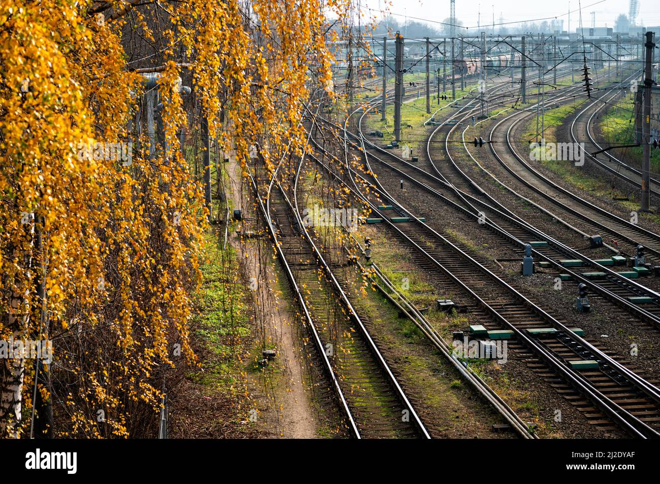 railway tracks and switches for train traffic near the railway station ...