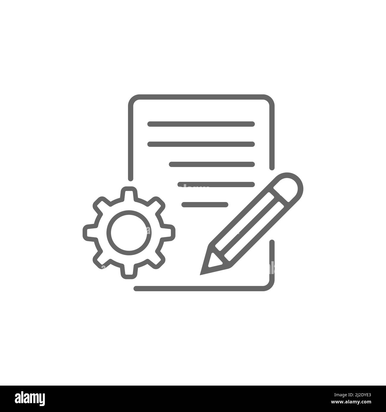 Process description icon. A gear, a piece of paper and a pencil. Linear ...