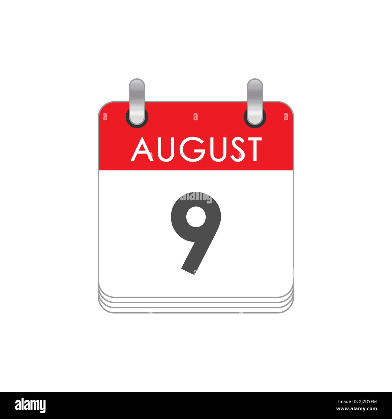 August 9. A leaf of the flip calendar with the date of August 9. Flat ...