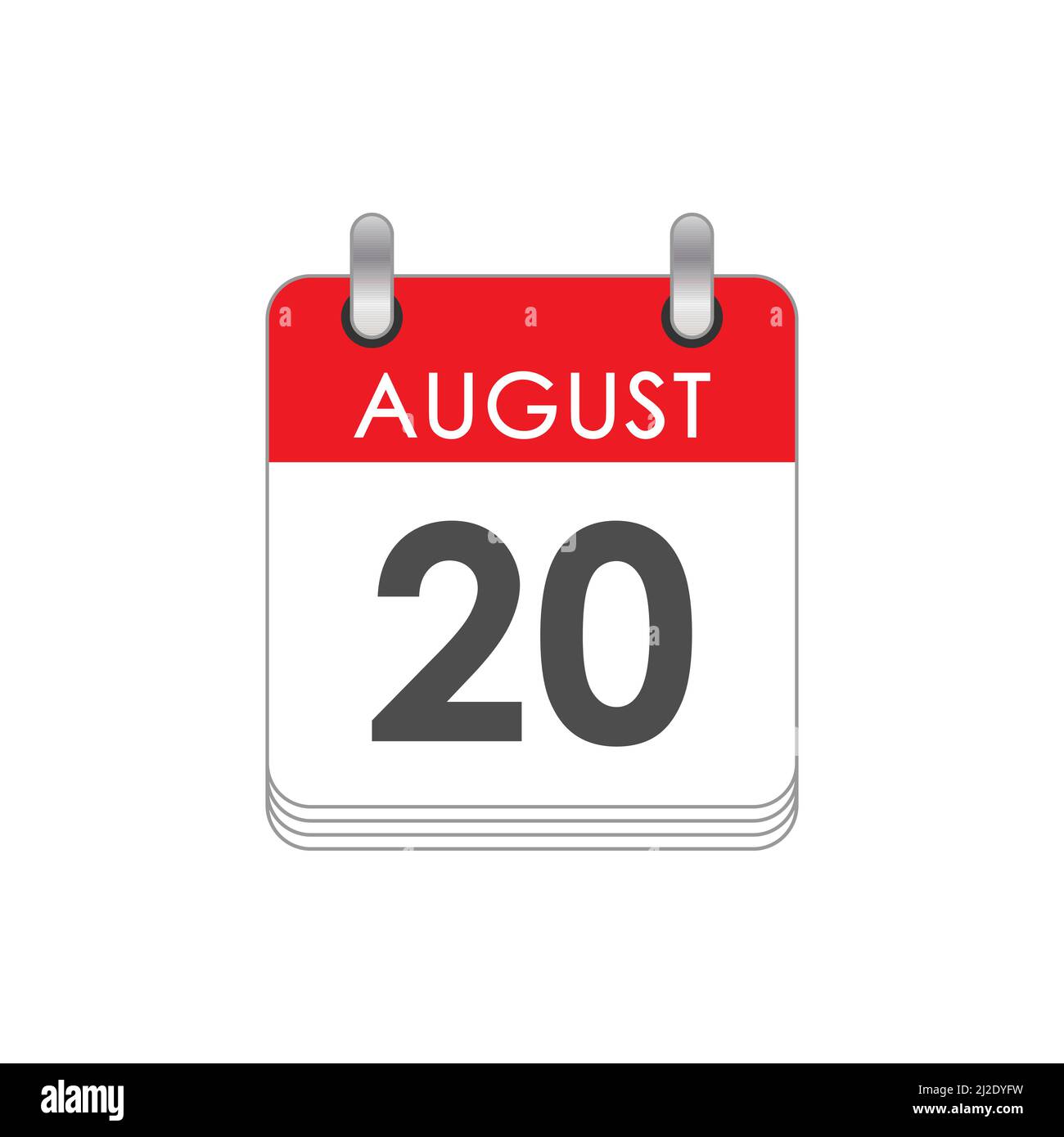 August 20. A leaf of the flip calendar with the date of August 20. Flat ...