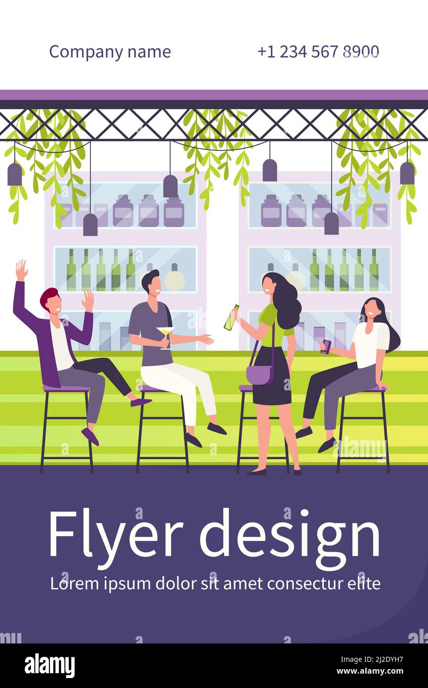 Cheerful men and women sitting in pub flat vector illustration. Cartoon ...