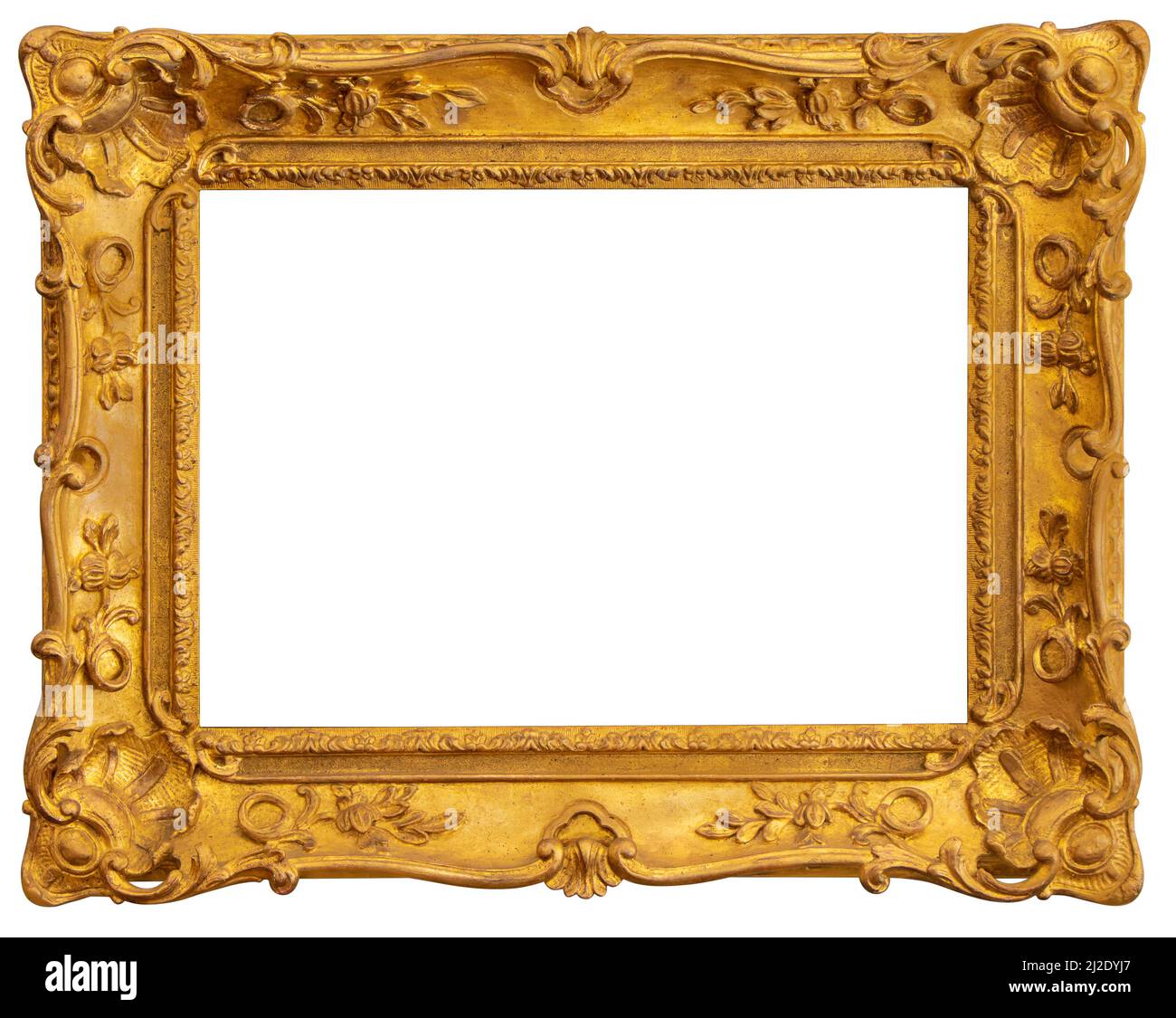 Old rectangular vintage wooden old golden frame, isolated on white ...