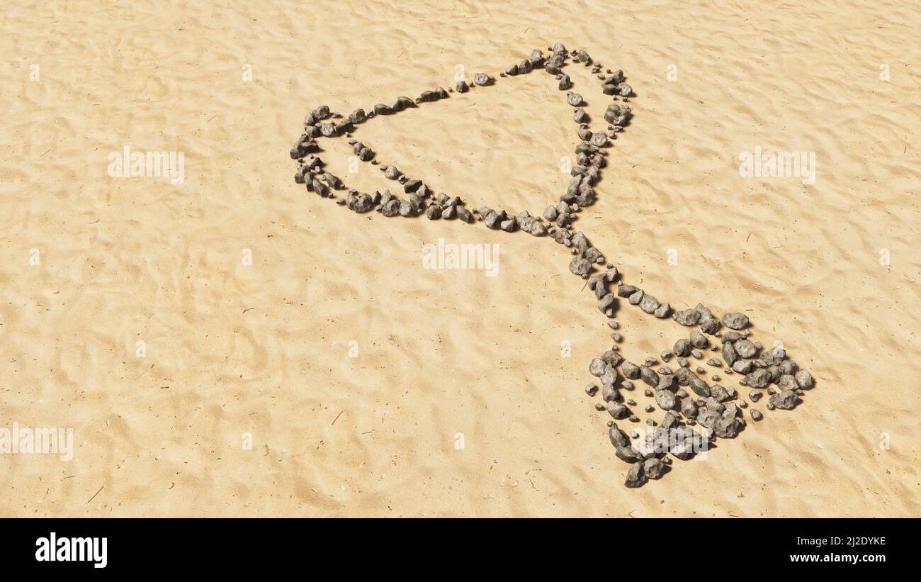 Concept conceptual stones on beach sand handmade symbol shape, golden ...