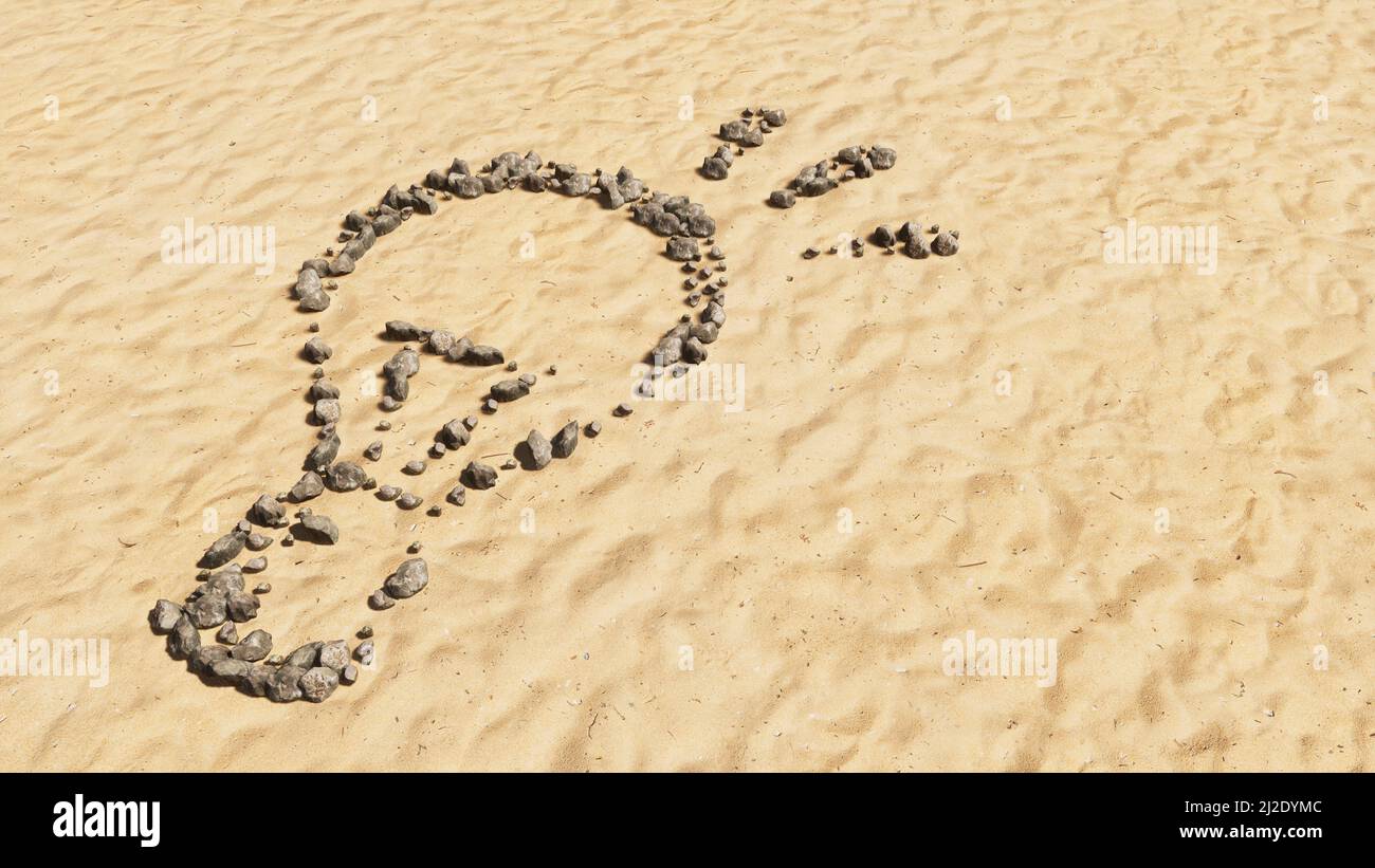 Concept conceptual stones on beach sand handmade symbol shape, golden ...