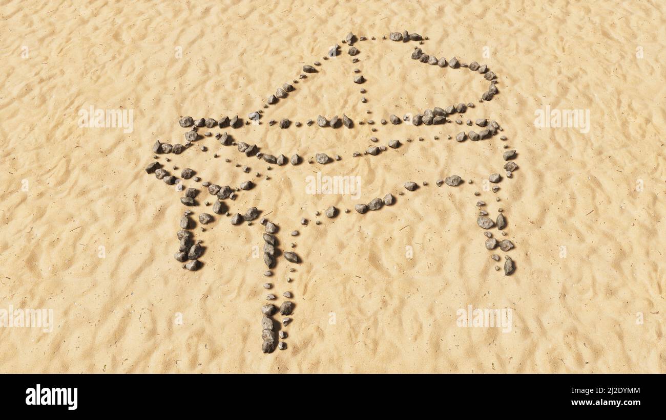 Concept conceptual stones on beach sand handmade symbol shape, golden ...