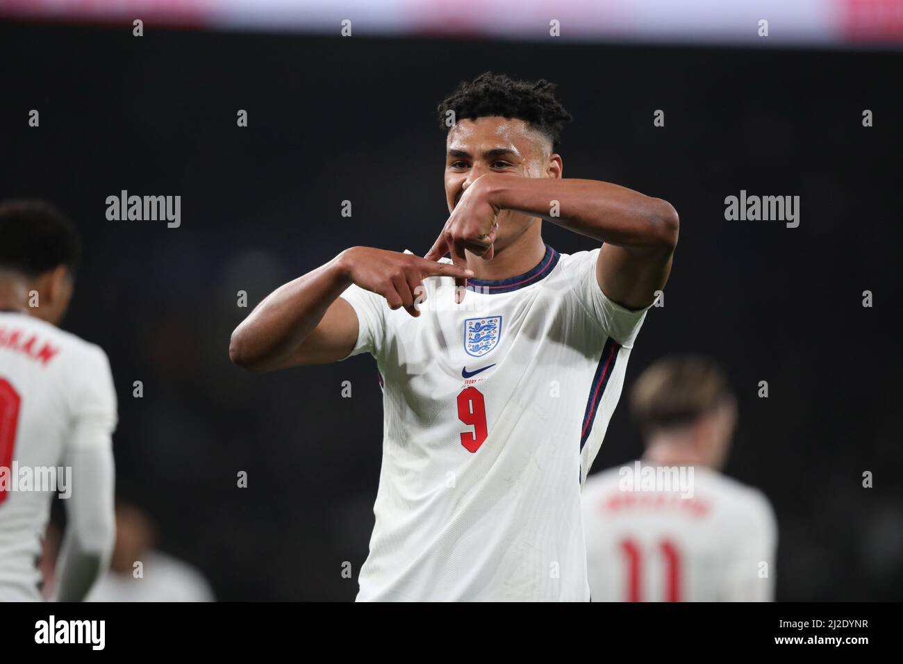 London, UK. 29th Mar, 2022. Ollie Watkins (E) celebrates scoring the ...