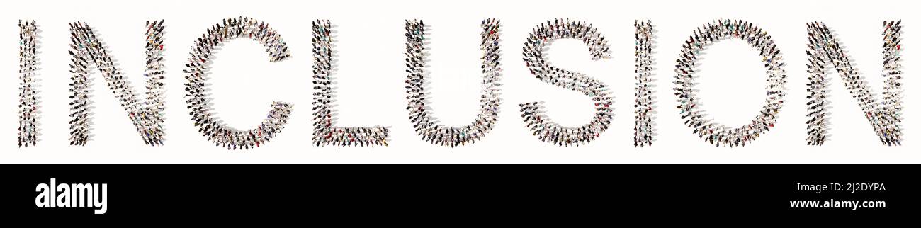 Concept or conceptual large community of people forming INCLUSION word ...