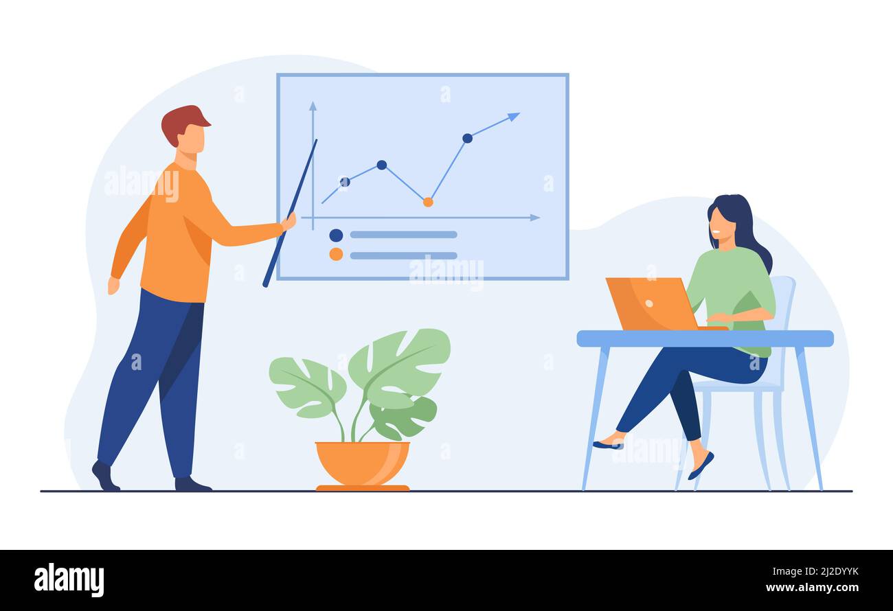 Business coach showing growth graph to businesswoman. Laptop, training ...