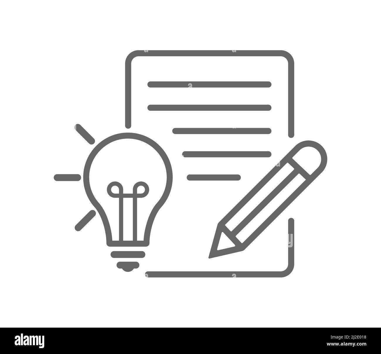 Idea description icon. A light bulb, a piece of paper and a pencil ...