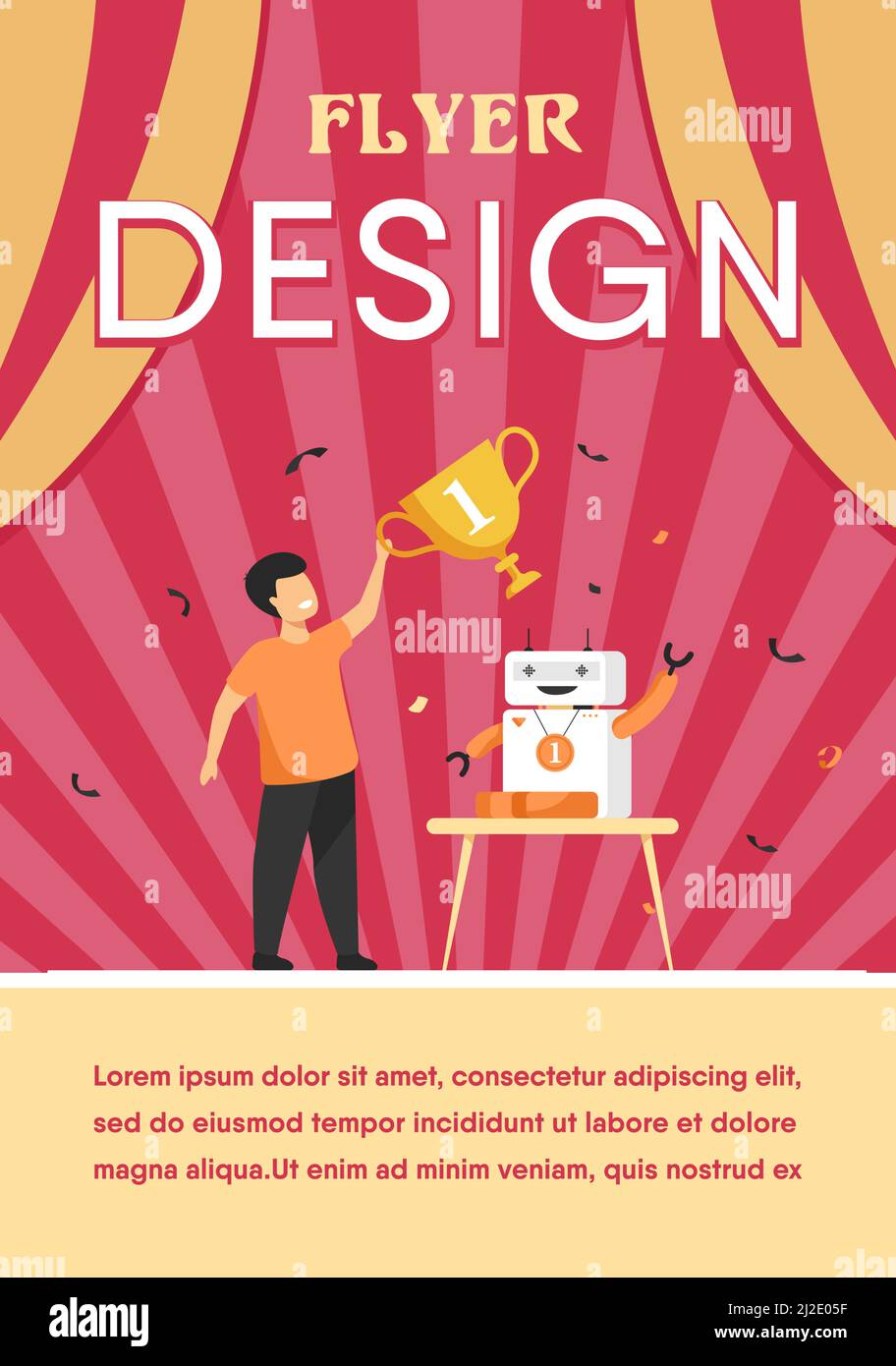 Child getting award for robot flat vector illustration. Cartoon young ...