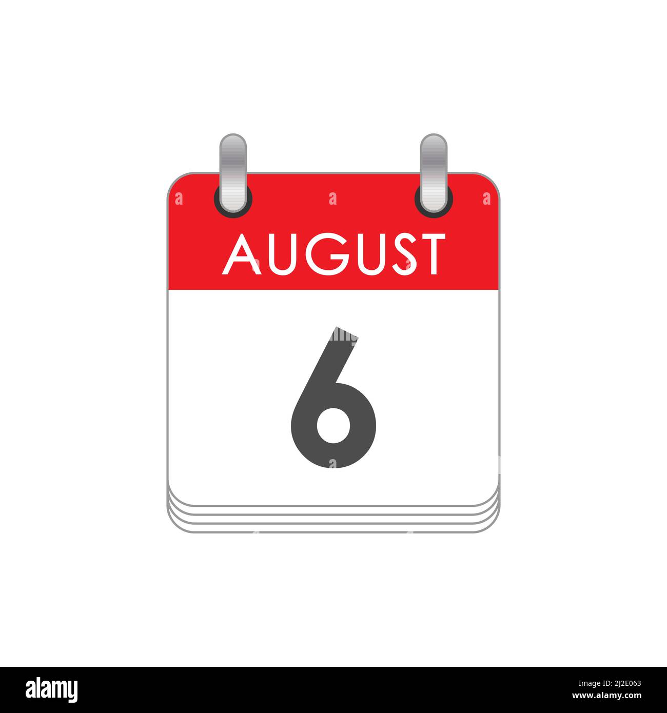 August 6. A leaf of the flip calendar with the date of August 6. Flat ...