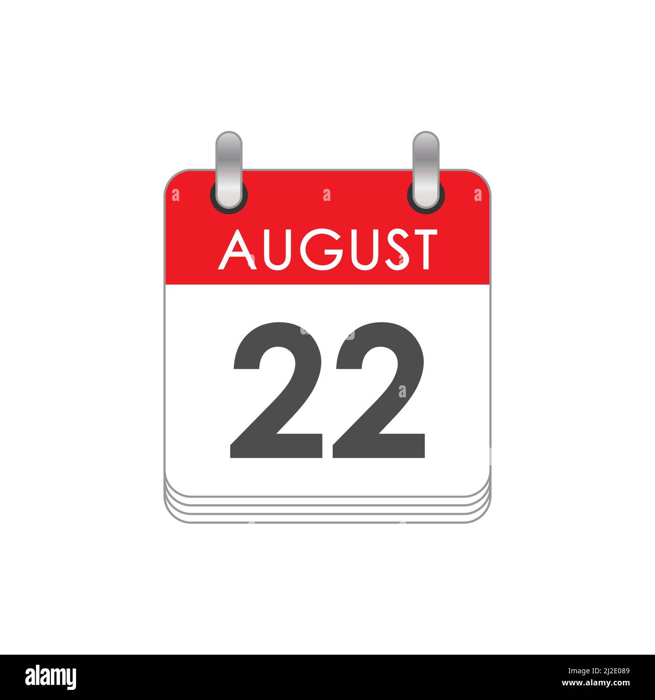 August 22. A leaf of the flip calendar with the date of August 22. Flat ...