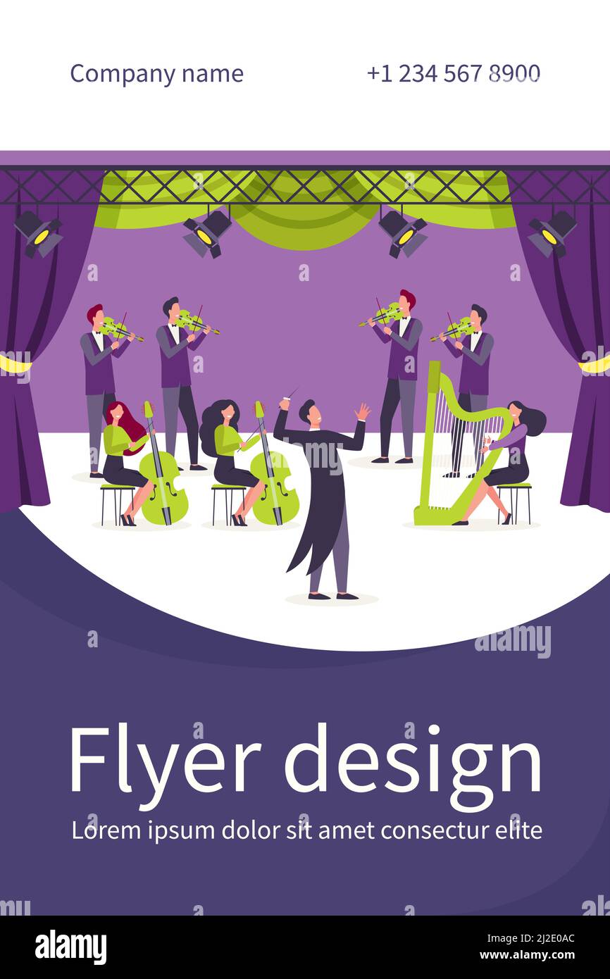Conductor and musicians standing on theater stage flat vector ...