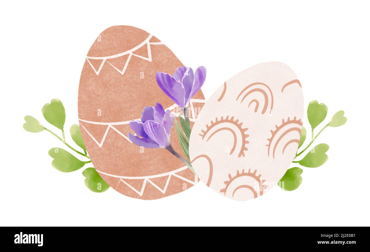 Boho Easter spring eggs with blossom, greeting cards with eggs and ...