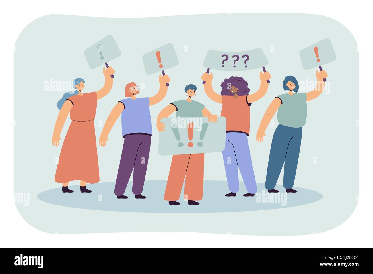 Crowd of women holding placards and protesting isolated flat vector ...