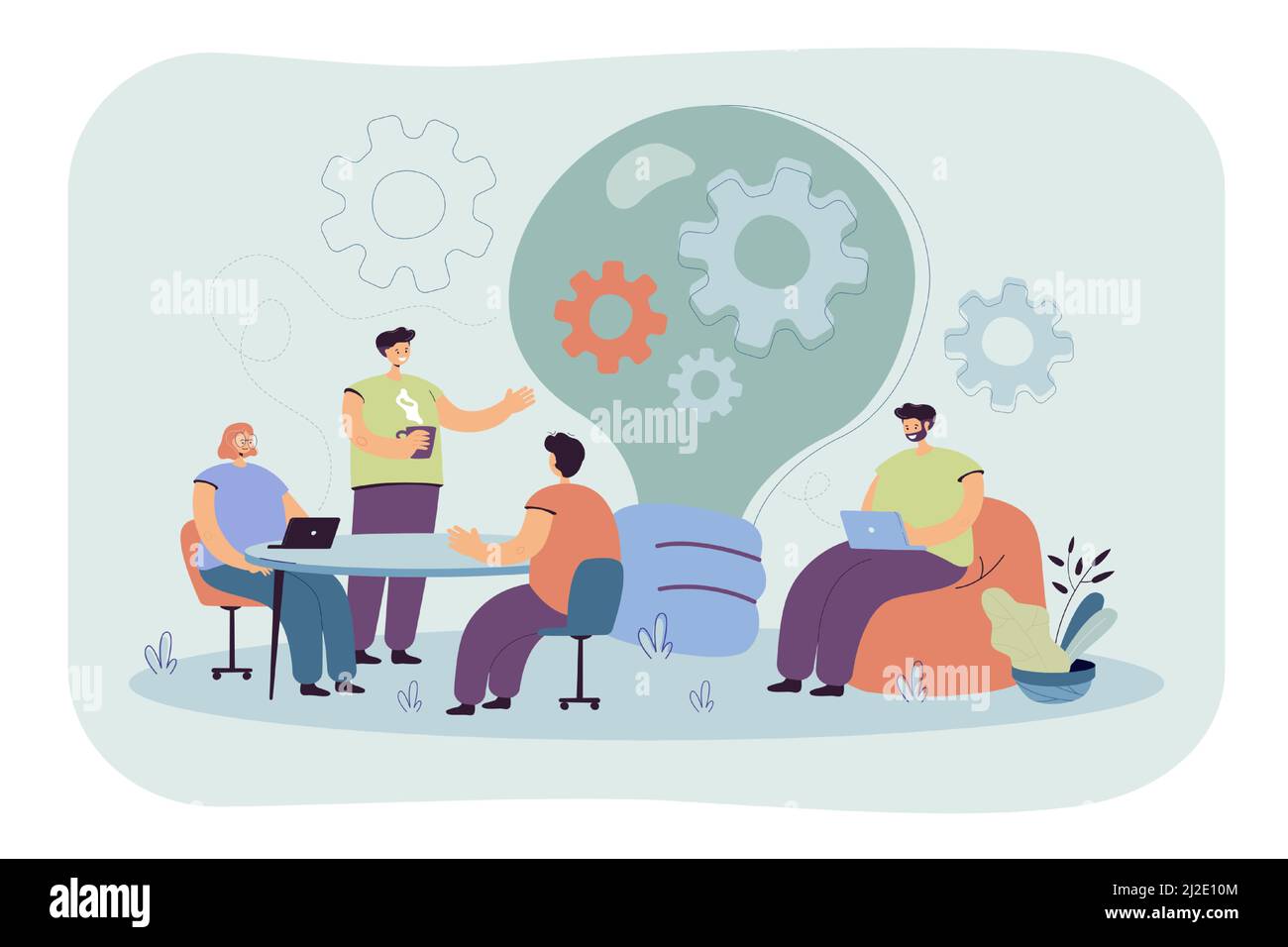 Creative office workers discussing ideas in team isolated flat vector ...