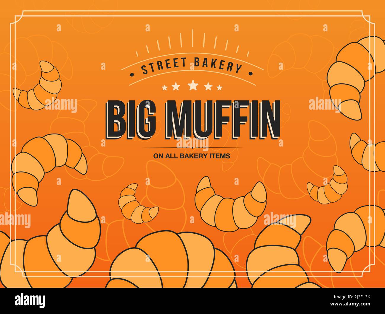 Cover design with baking. Croissants vector illustrations with big ...