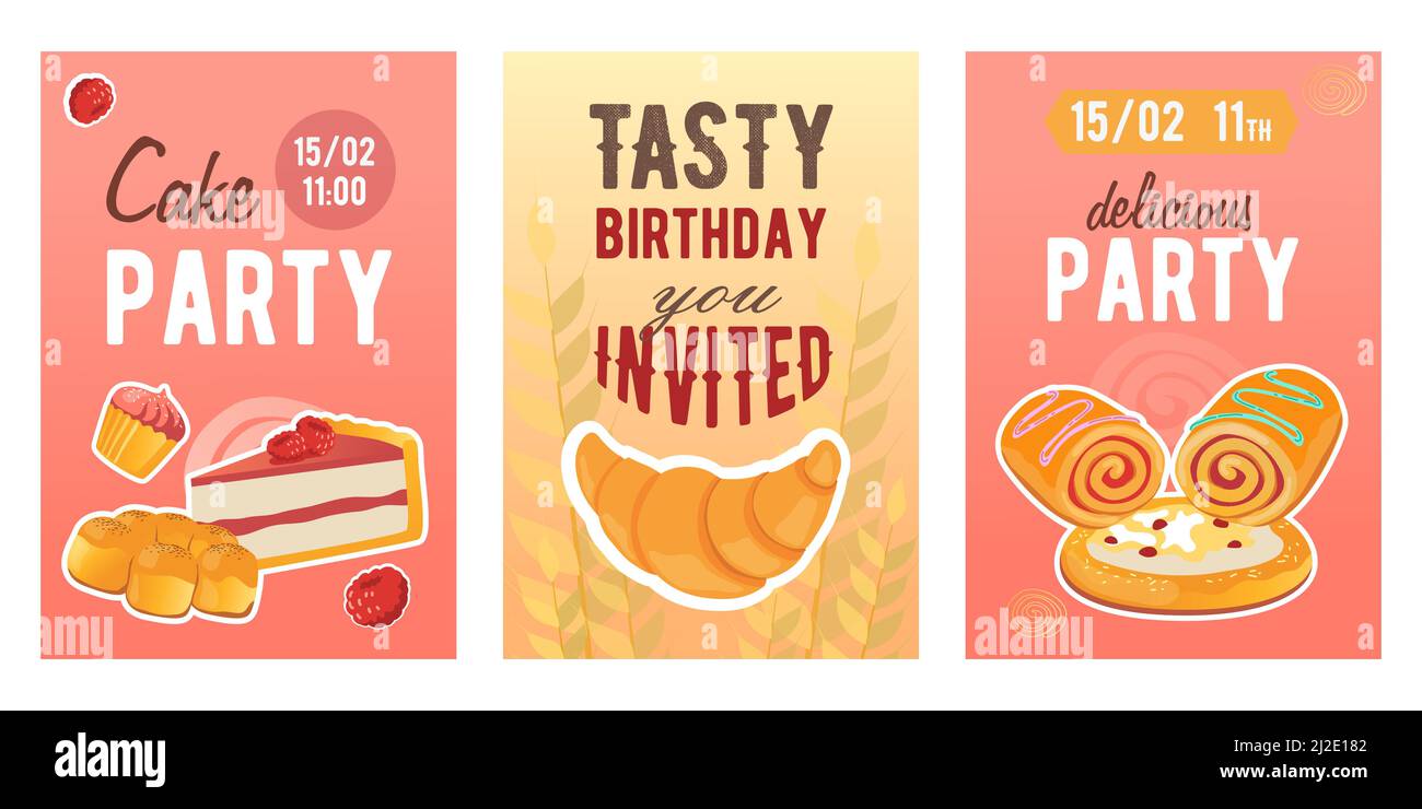 Creative cake holiday invitation designs with farinaceous food. Trendy ...