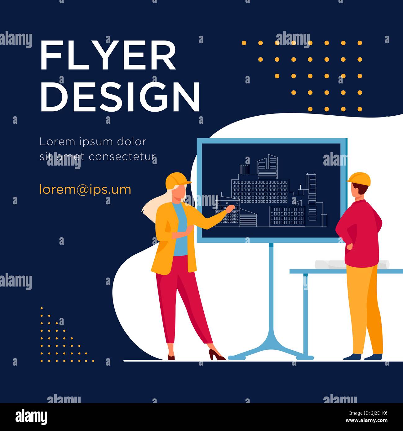 Female engineer standing near chalkboard explaining project. Draft ...