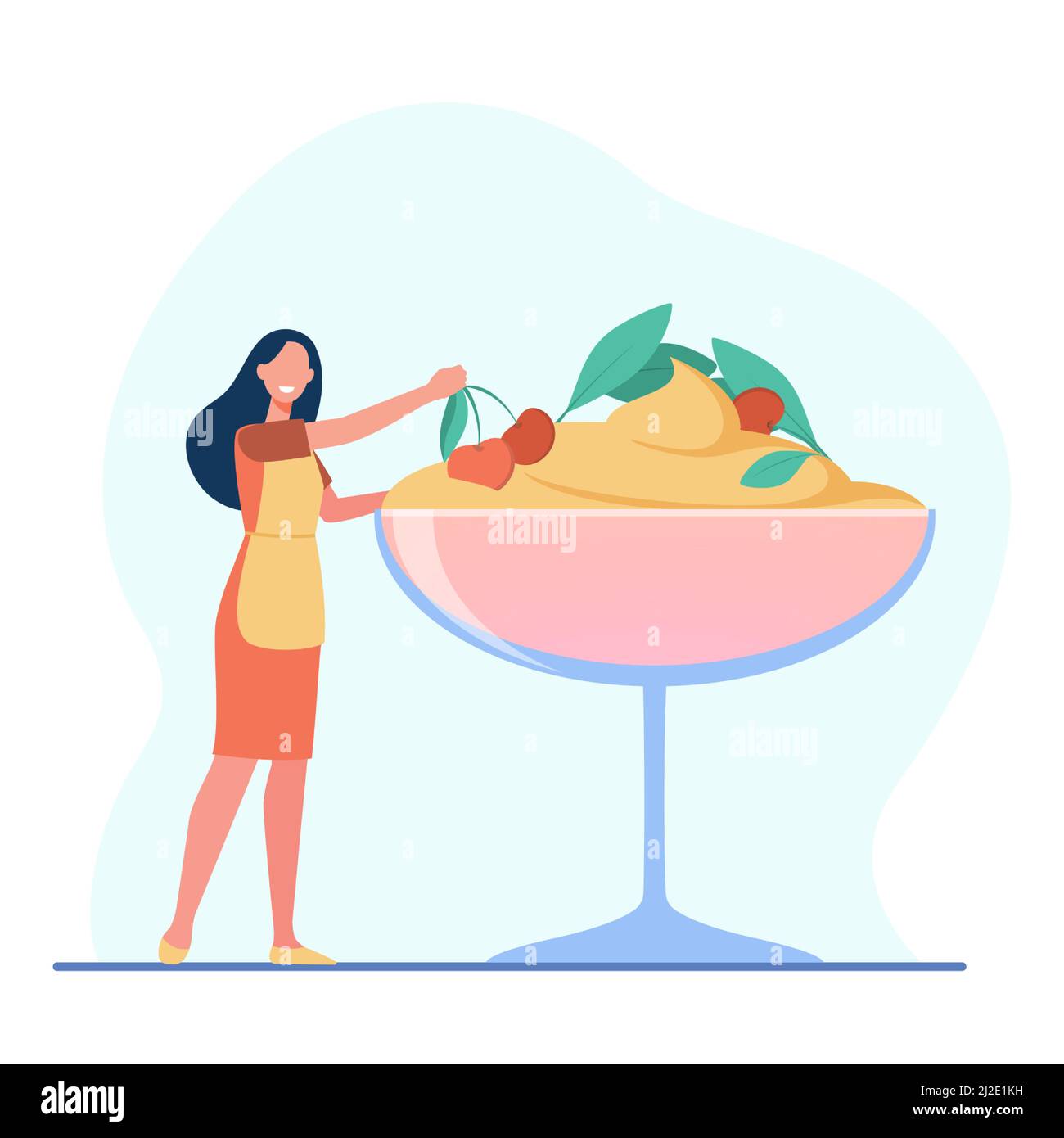 Female chef cooking dessert. Ice cream with berries, tiramisu, glass ...