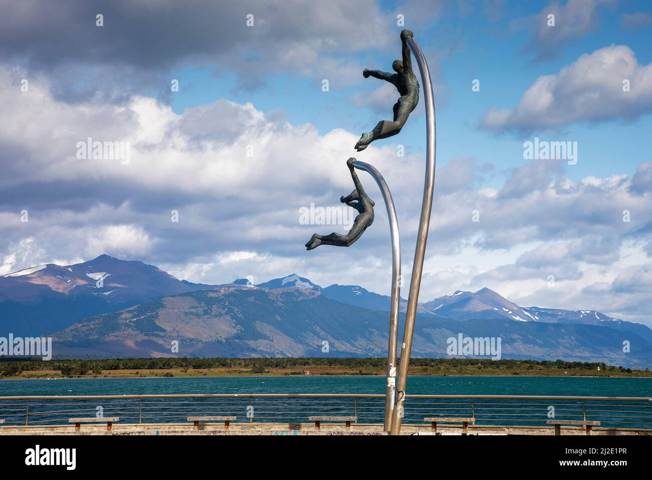 Chile 18-01-2020, statue on the promenade along the Magellan street sea ...