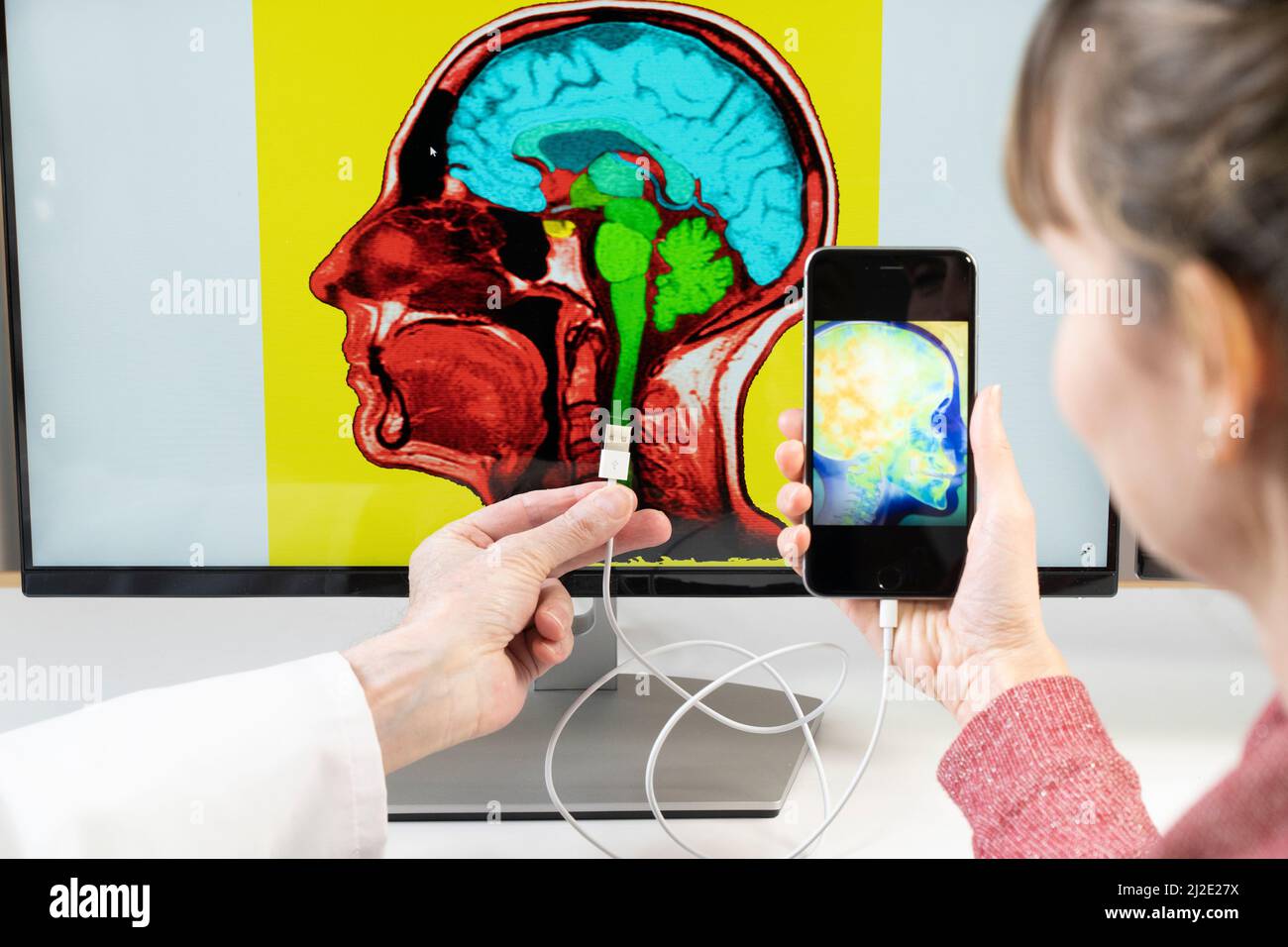 Brain connected to smartphone Stock Photo - Alamy