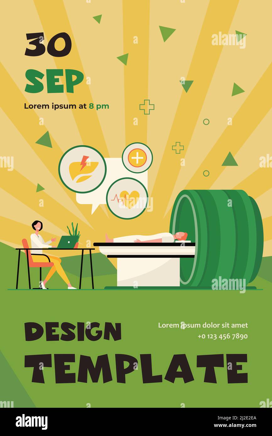 Doctor doing brain scan on MRI machine for patient flat vector ...