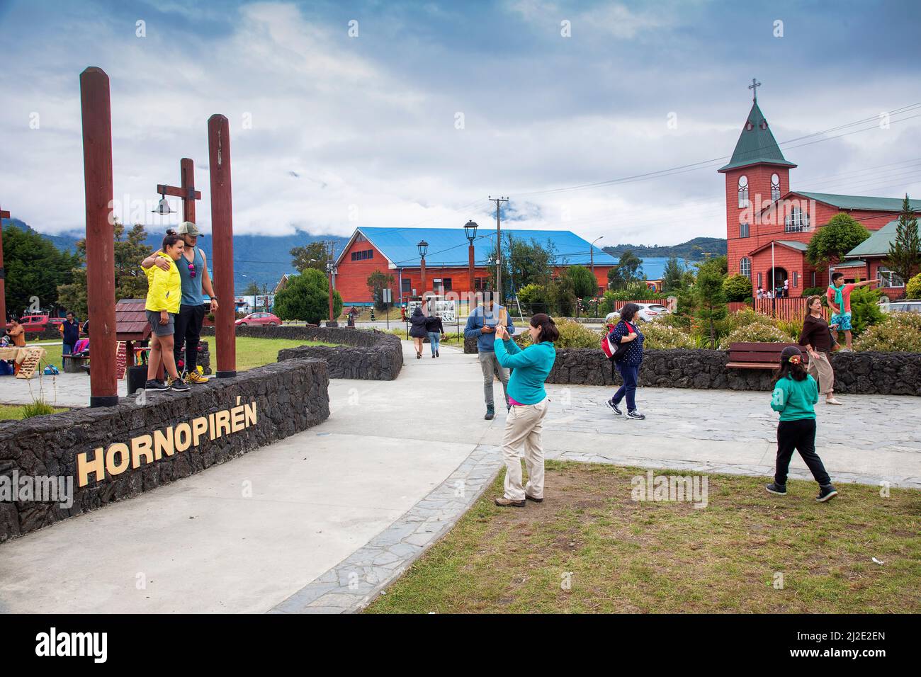 Chile, 25-01-2020 , central plaza of Hornopiren on the Carretera ...