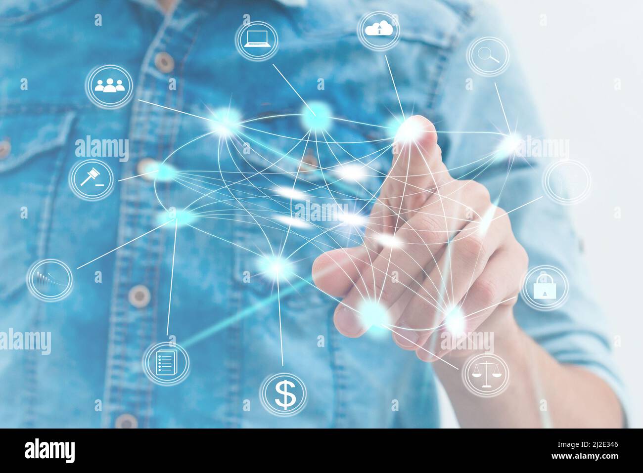 Hand touching modern interface digital transformation and metaverse concept. Connection next ...