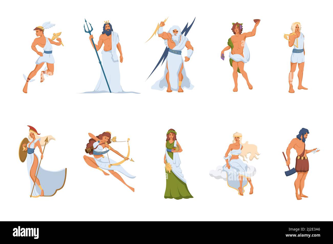 Greek gods and goddesses set. Athena, Hermes, Venus, Poseidon, Zeus, Dionysus, Artemis ...