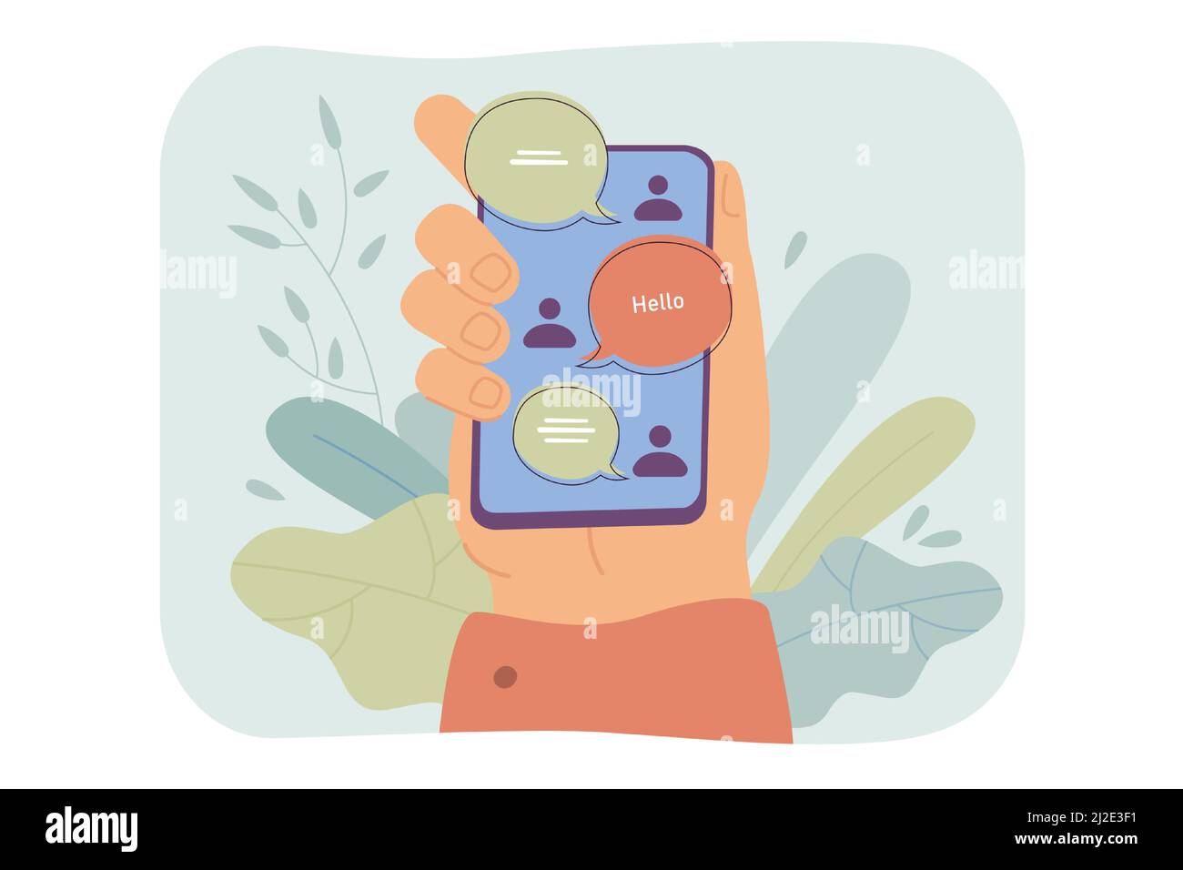 Hand holding smartphone with online chat interface, sent and received ...