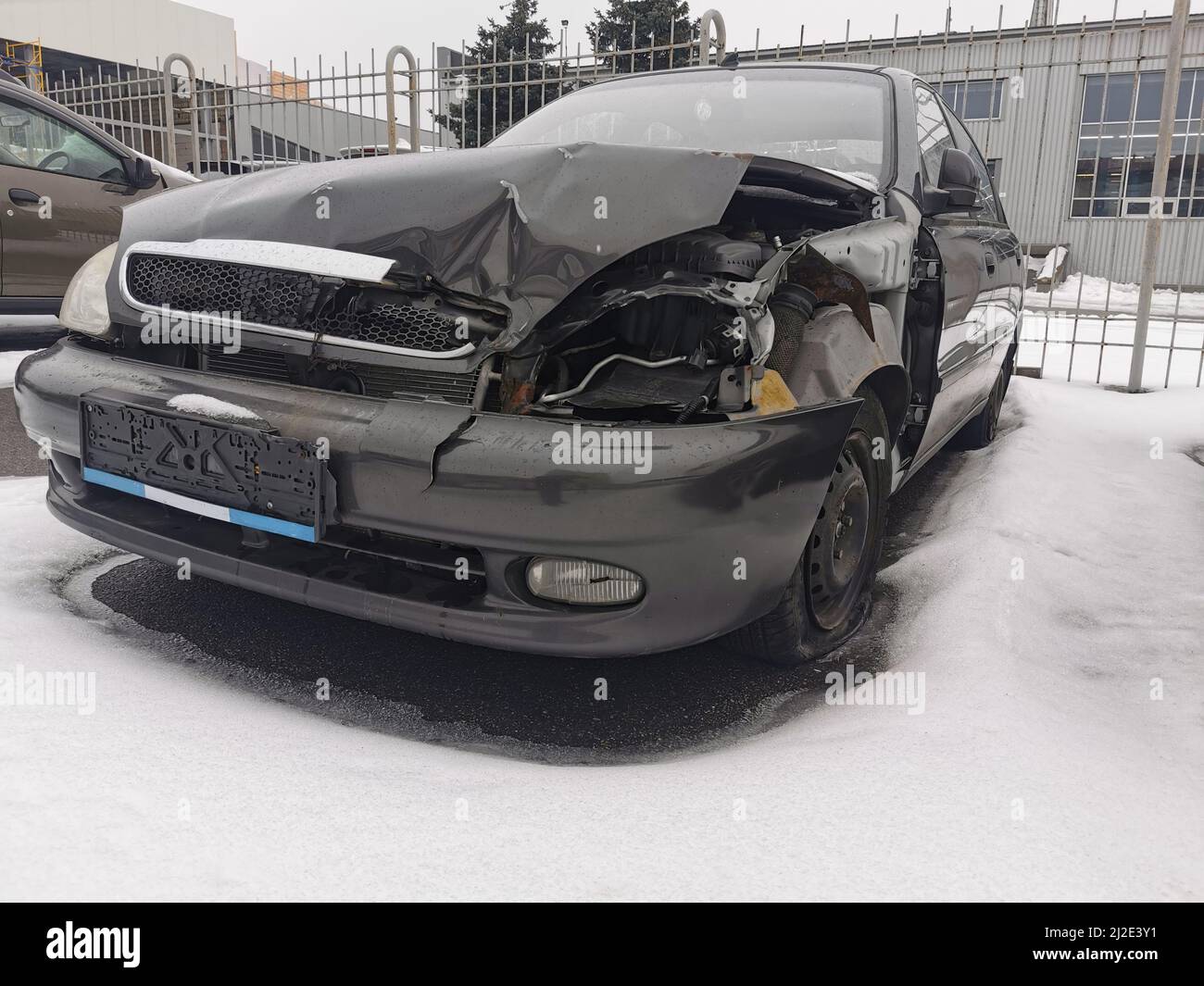 wrecked car after an accident Stock Photo - Alamy
