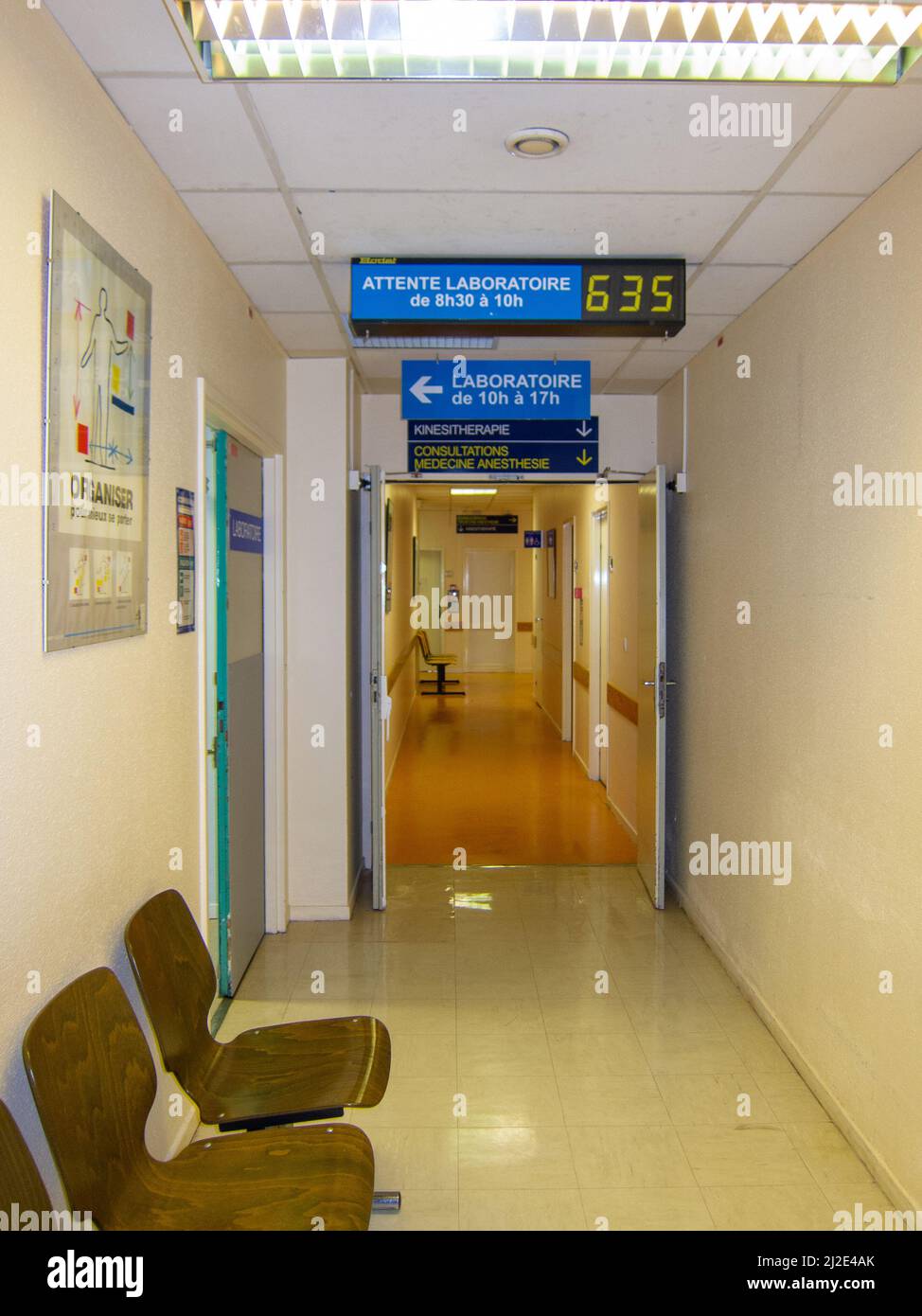 Paris, France, inside French Hospital, corridor care hospital, Modern ...