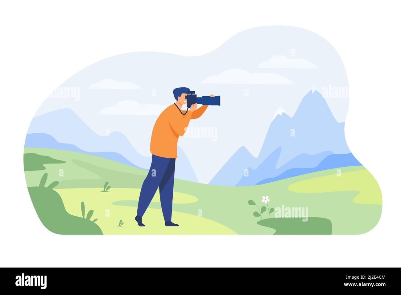 Happy travel photographer taking picture of nature isolated flat vector ...