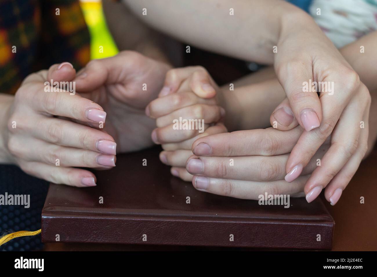 children praying with parent at home, family pray together, online ...