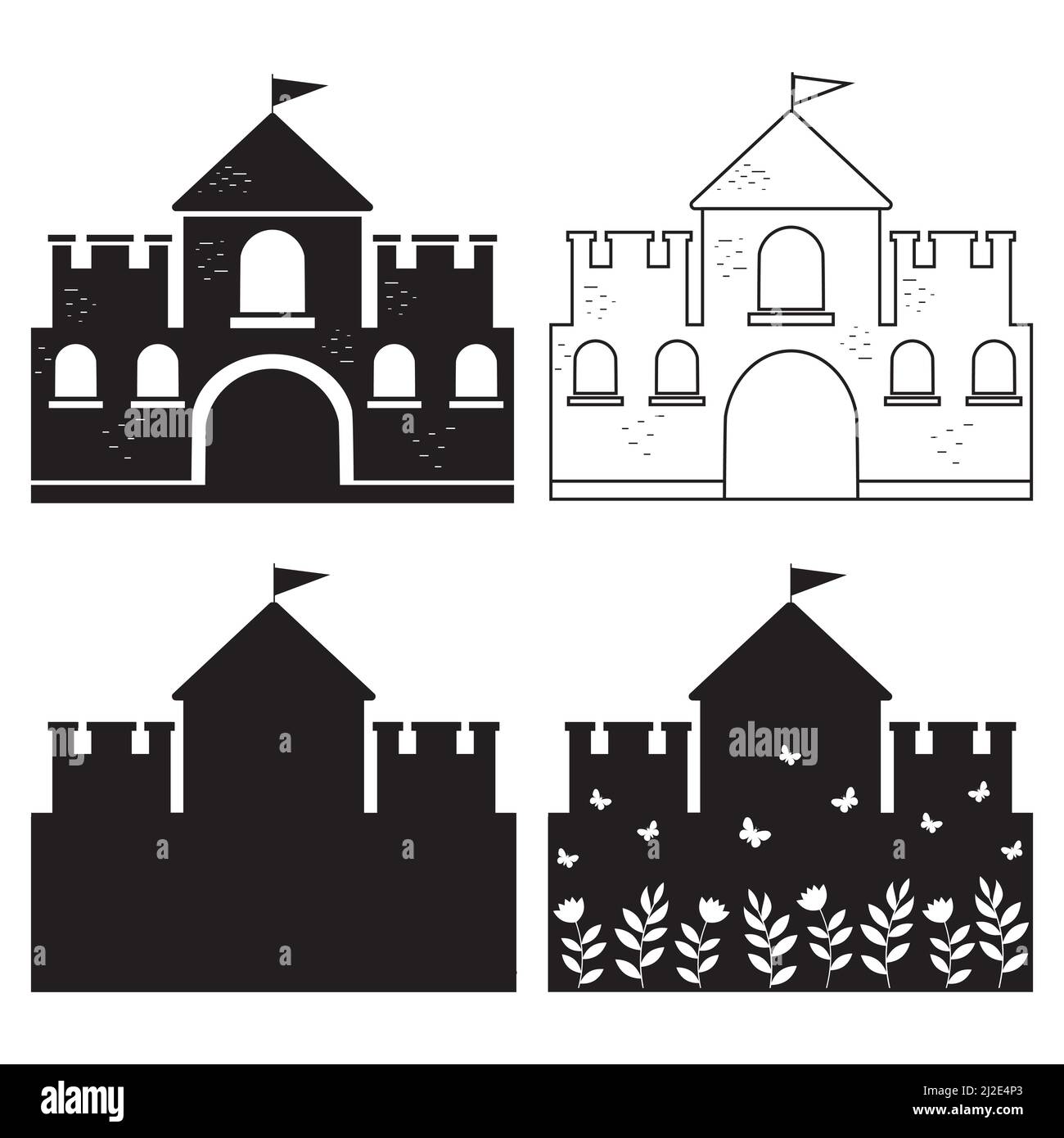 Castle for Princess vector isolated illustration black contour doodle ...