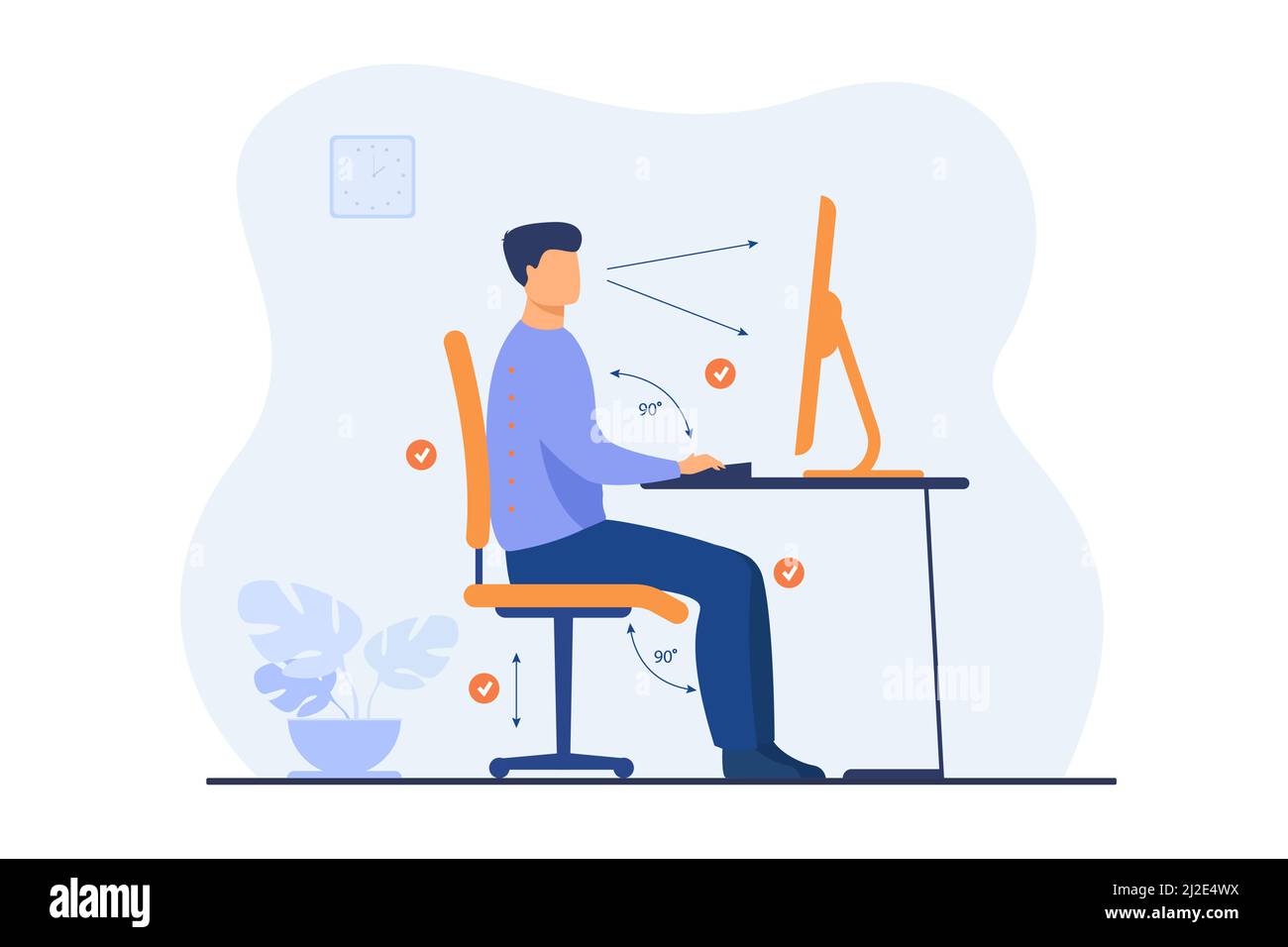 Instruction for correct pose during office work flat vector ... Instruction for correct pose during office work flat vector ...