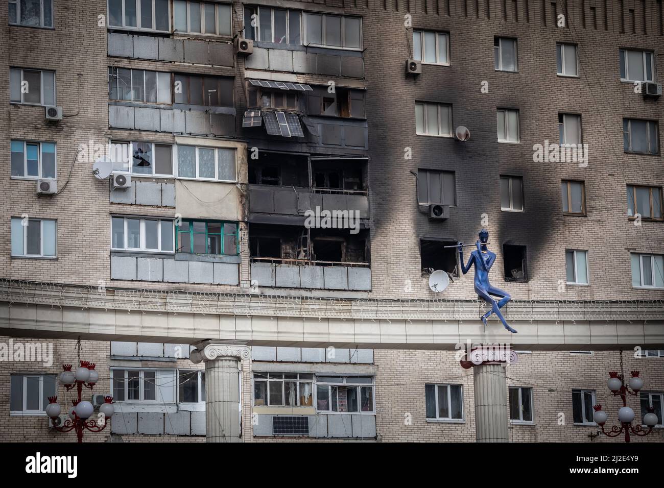 One of many buildings destroyed by bombing in Irpin, pictured 29.03. ...