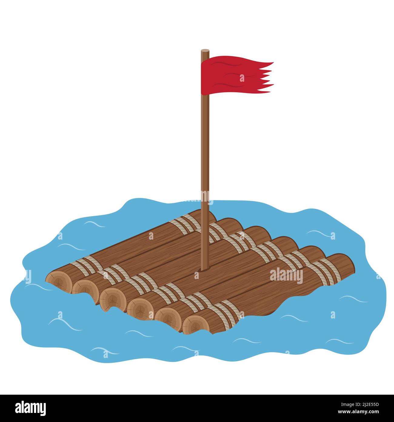 wooden raft with flag, color isolated vector illustration in cartoon ...