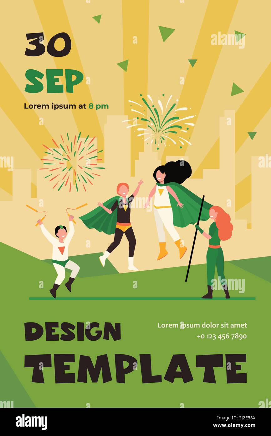 Happy superhero kids team flat vector illustration. Cartoon characters ...